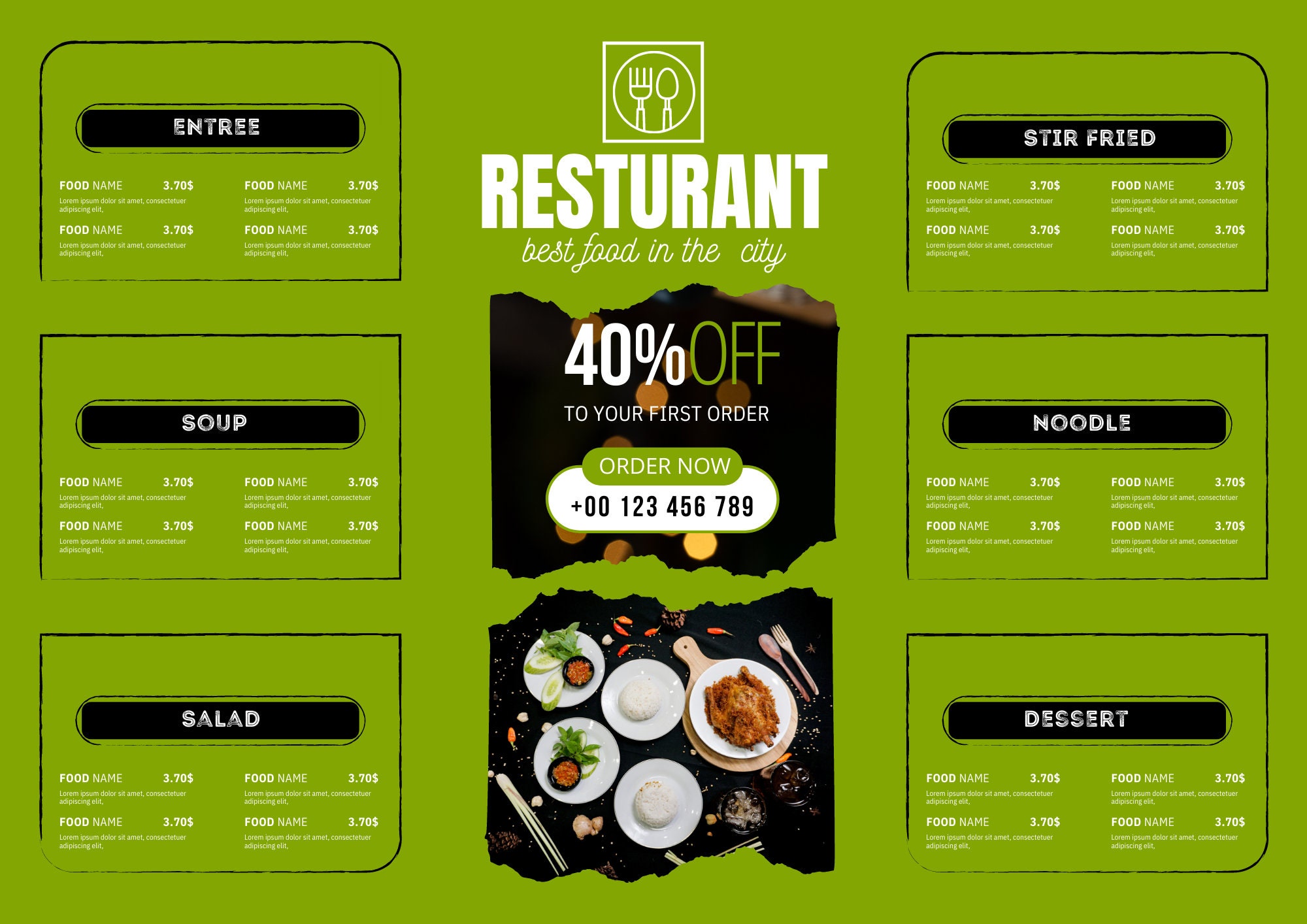 Trifold Menu Template | Editable Menu Template| Restaurant Menu ...