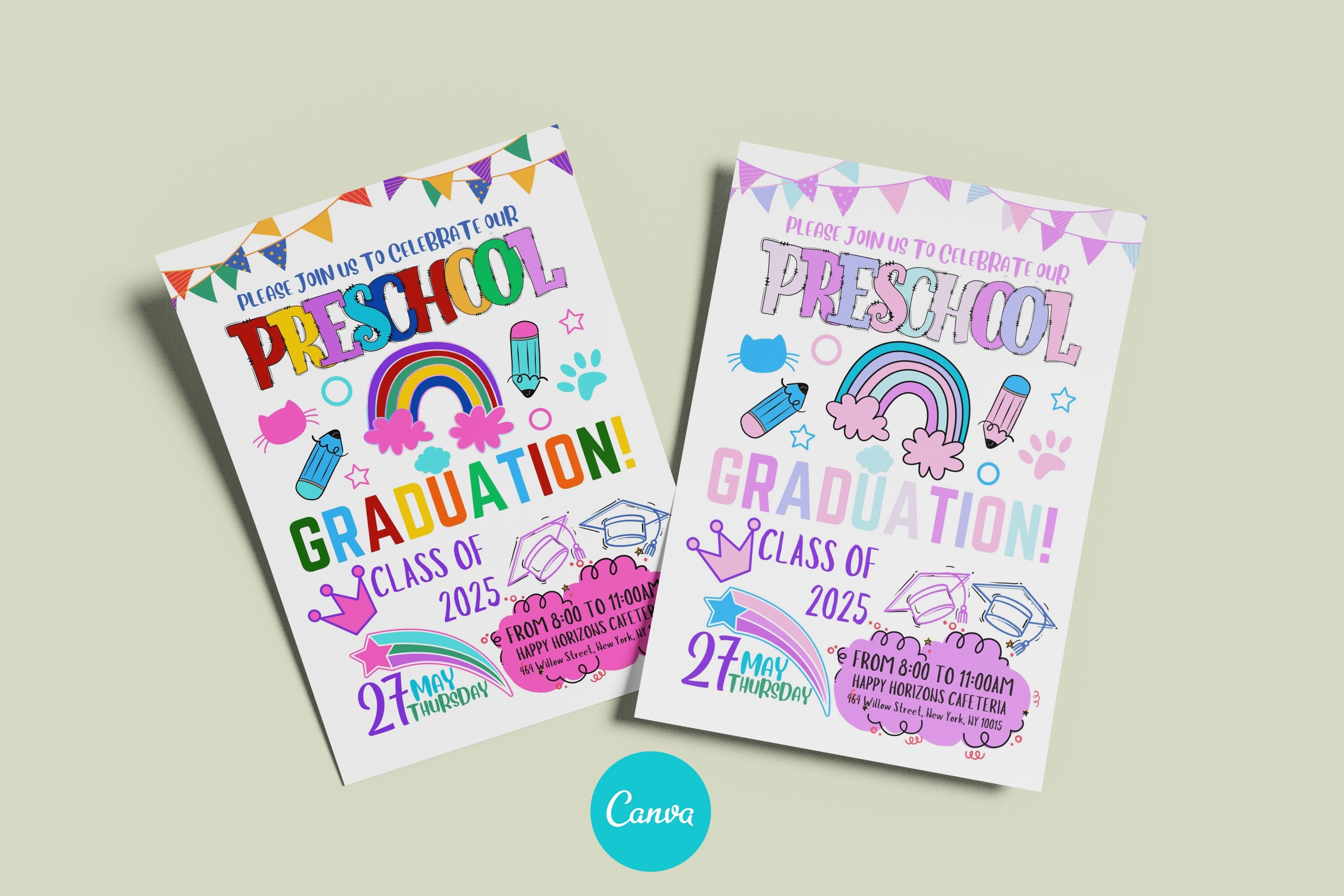 Preschool Graduation Invitation Colourful Graduation Invitation Digital ...