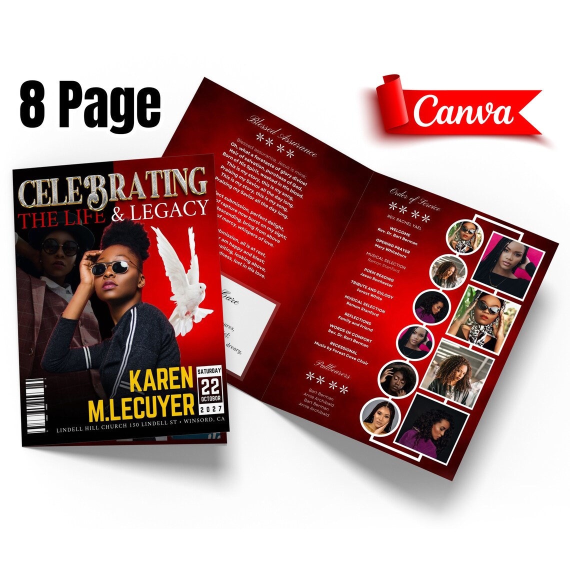 8 Page Elegant Magazine Style Funeral Program Canva Template, Funeral ...