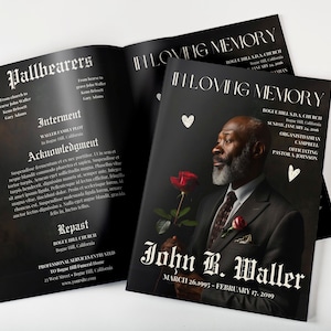 Modern Black Funeral Program Canva Template 17"x11" Booklet (8 Pages ...
