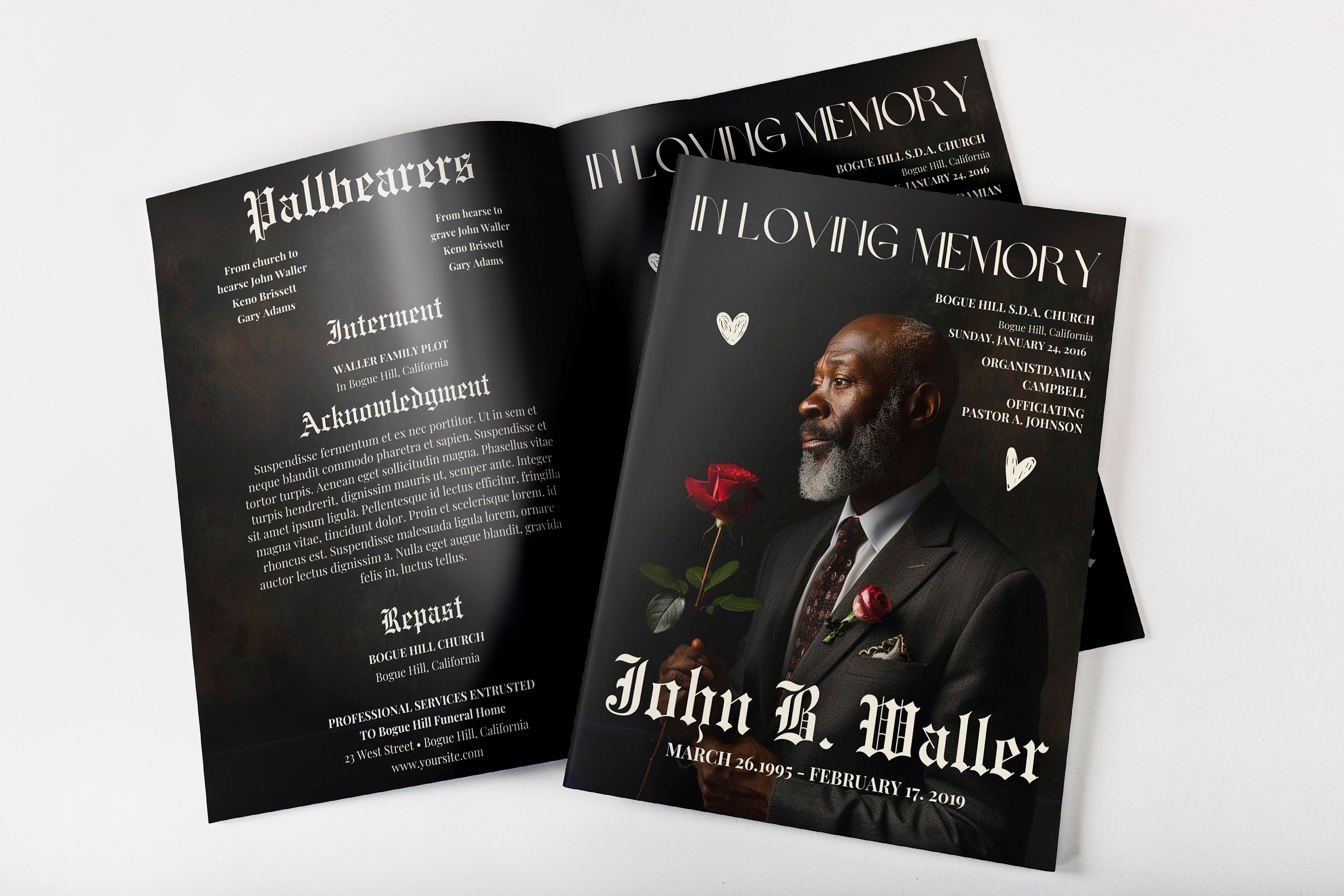 Modern Black Funeral Program Canva Template 17"x11" Booklet (8 Pages ...