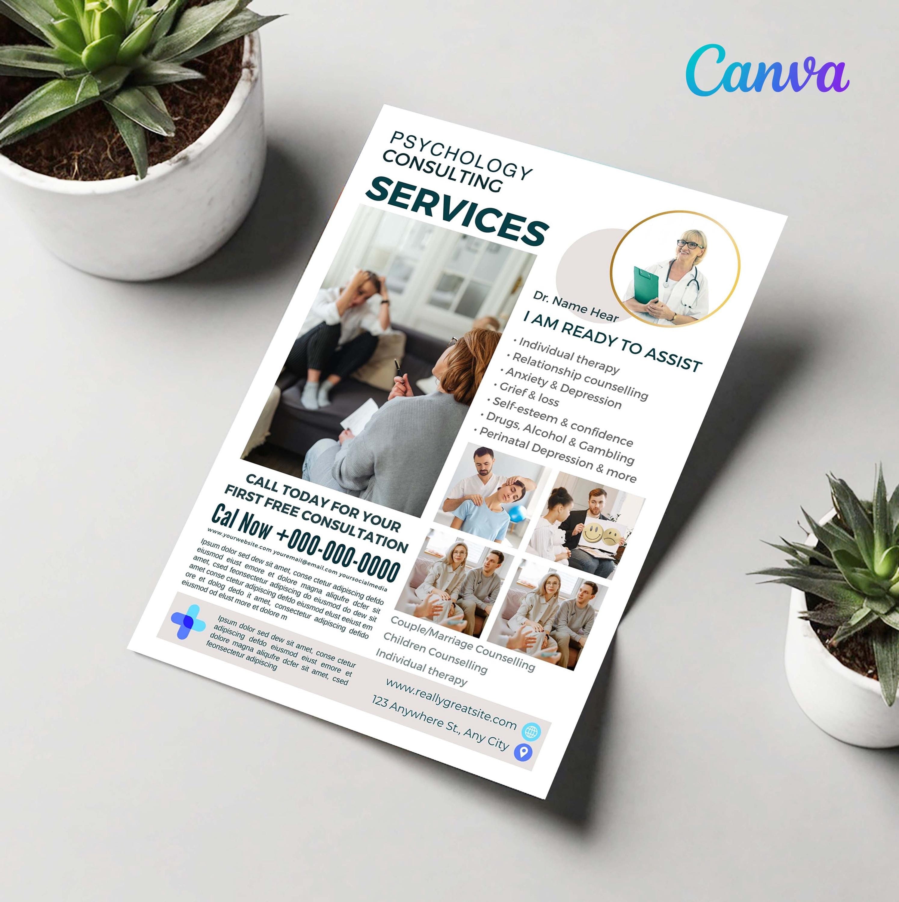 Modern Psychology Flyer Template, Editable Counseling Therapist ...