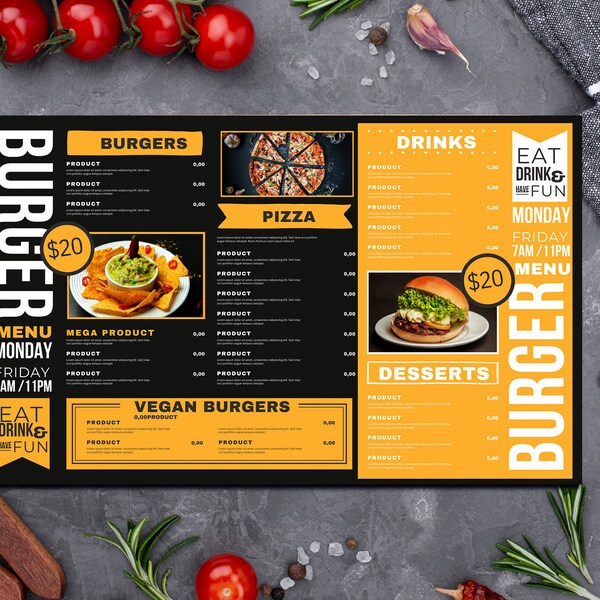Restaurant Food Menu, DIY Restaurant Menu Template, DIY Printable Price ...