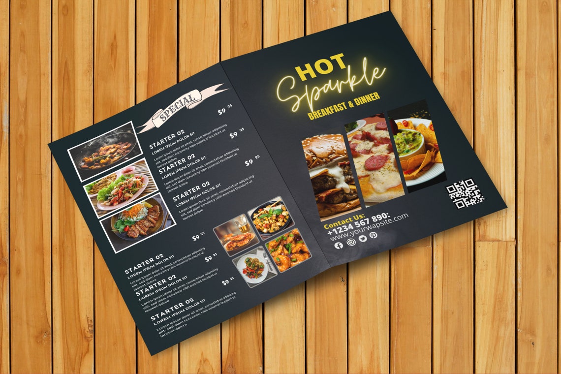 Restaurant Bifold Brochure Templates, Restaurant Food Menu, Printable ...