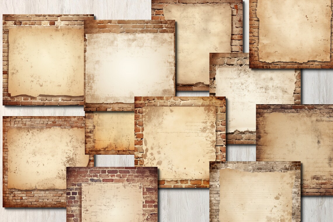 Vintage Brick Textures Digital Paper Pack, Seamless Rustic Brick Wall ...