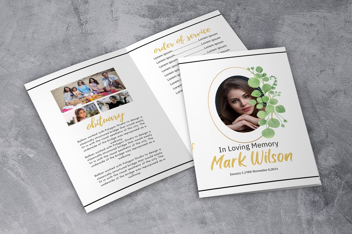 Editable Memorial Service Template, Funeral Program Template, Floral ...