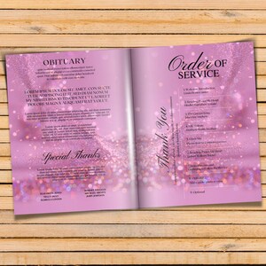 Pink Sparkling in Loving Memory Funeral Brochure, Funeral Program ...