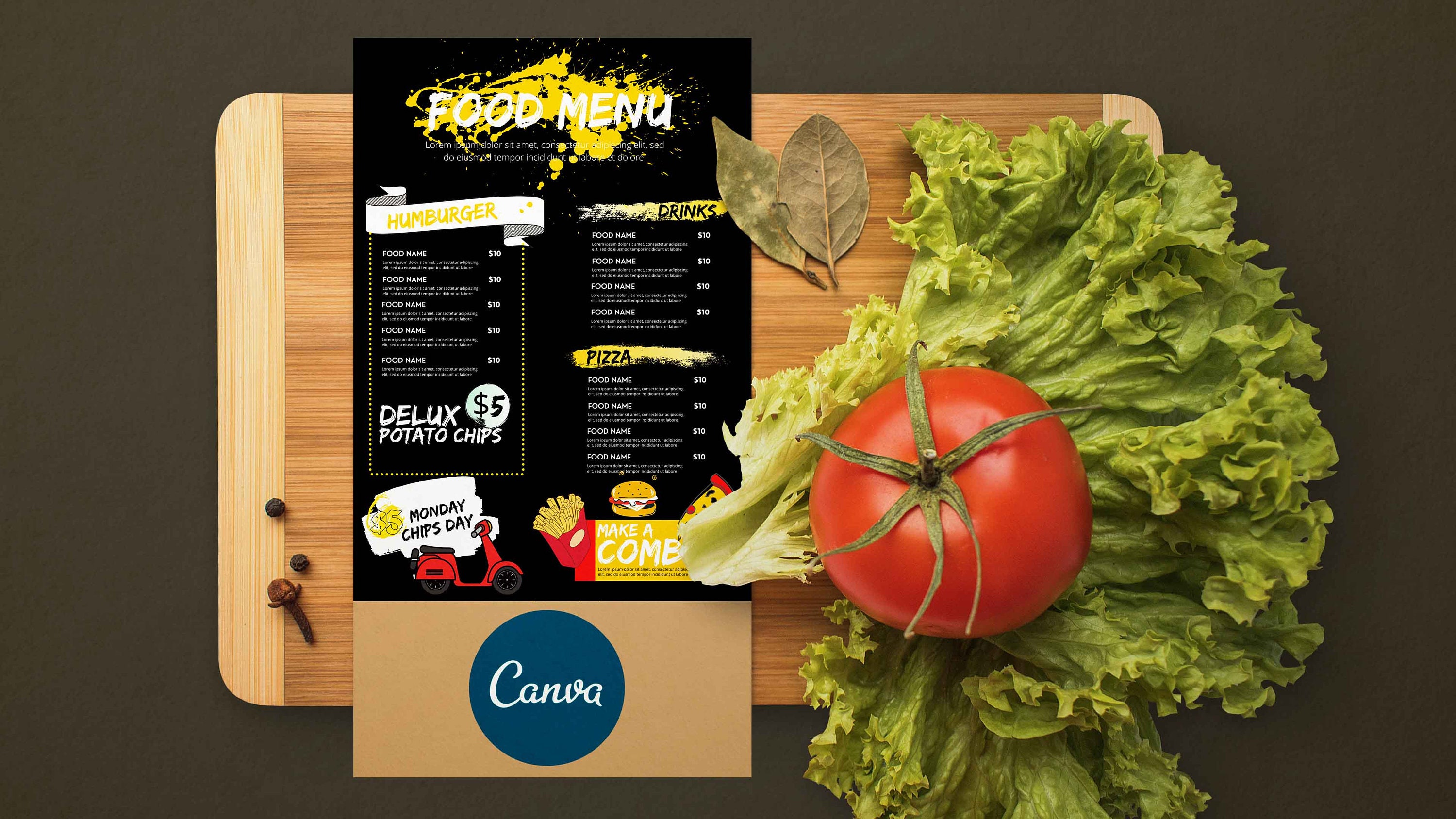 Easy Editable Canva Food Menu Template for Restaurant and Bar - Etsy