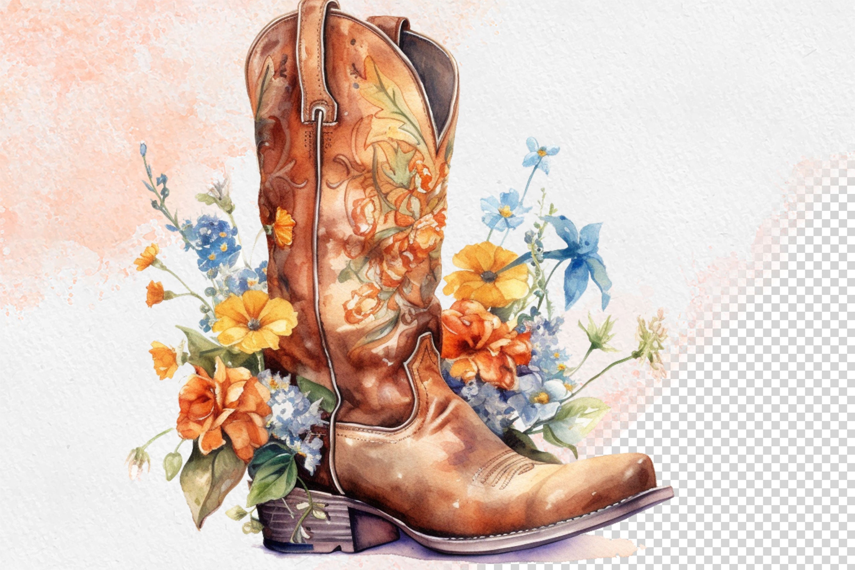 Western Flowers Boots Watercolor PNG Clipart, Cowgirl Boots Png ...