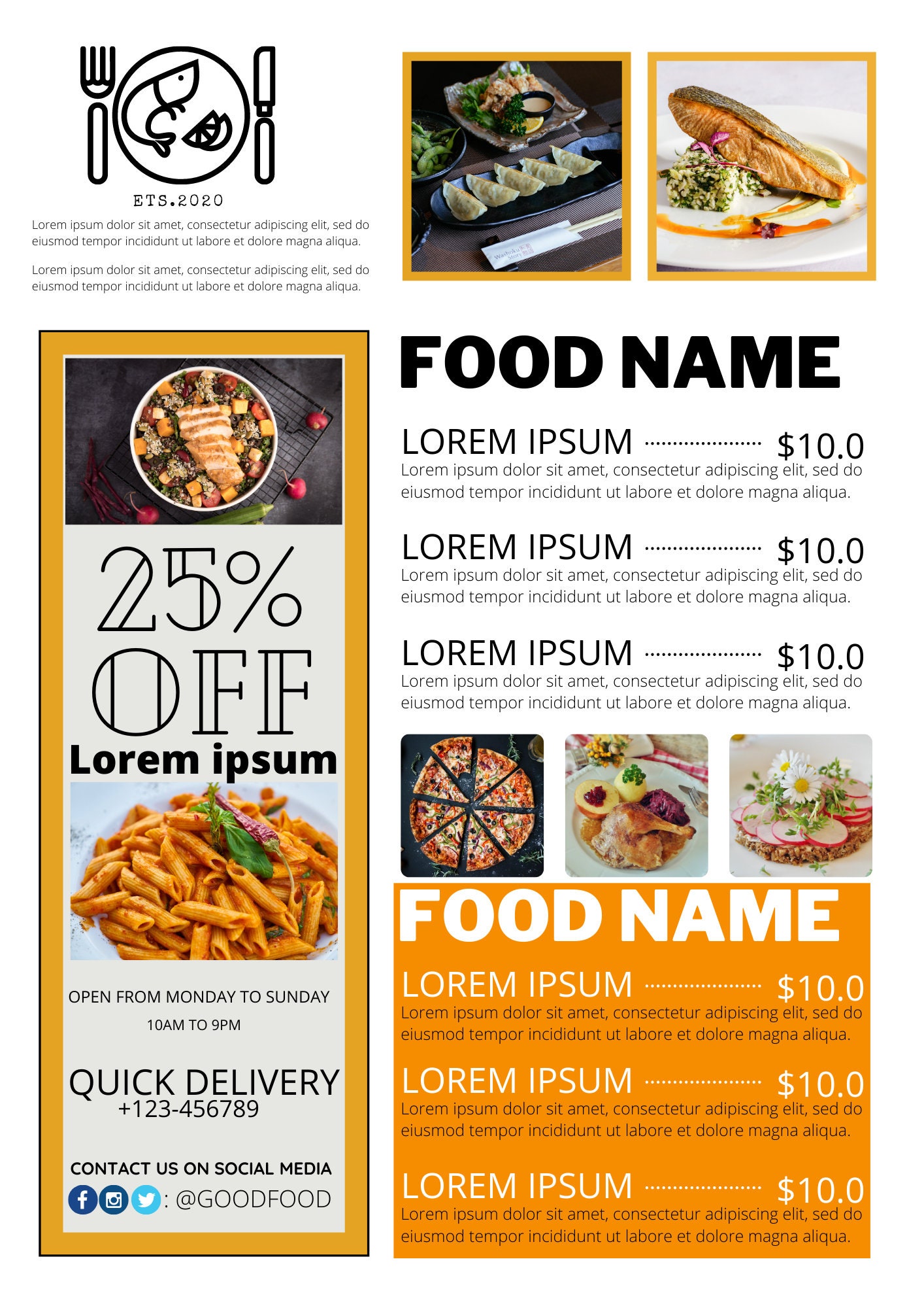 Food Menu Template,food Menu,food Menu Sign,fast Food Menu,printable ...
