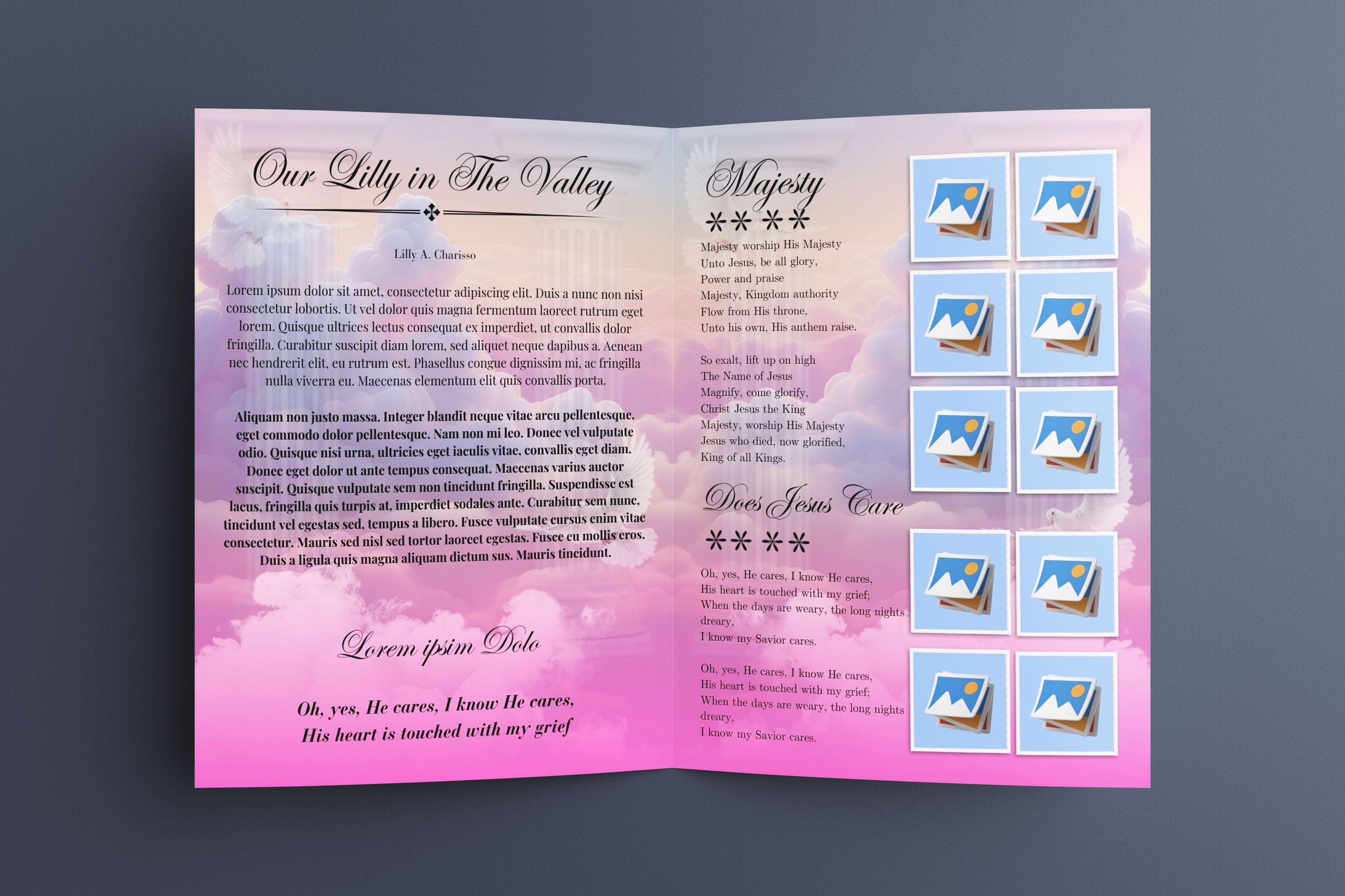 Modern Pink Funeral Program Template , Editable Bi-fold Black & Gold ...