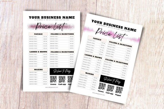 Price List Template Editable Lashes Menu and Price List - Etsy