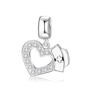 Nurse Charm , Nurse Heart Charm Fit for Pandora Bracelet , 100% Genuine ...
