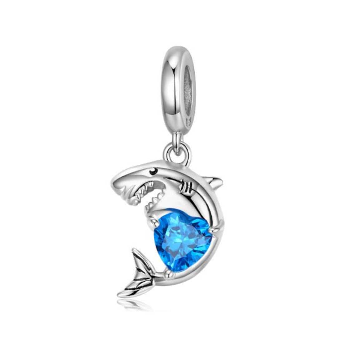 Shark With Heart of the Ocean Pendant Charm Fit for Pandora Bracelet ...