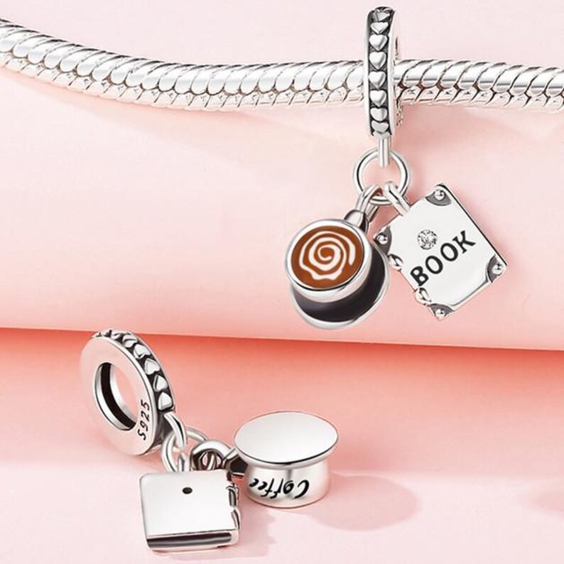Coffee and Book Charm Fit for Pandora Bracelet , 100% Genuine 925 ...