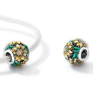 Sunflower Charm for Pandora Bracelet Necklace,100% Genuine 925 Sterling ...