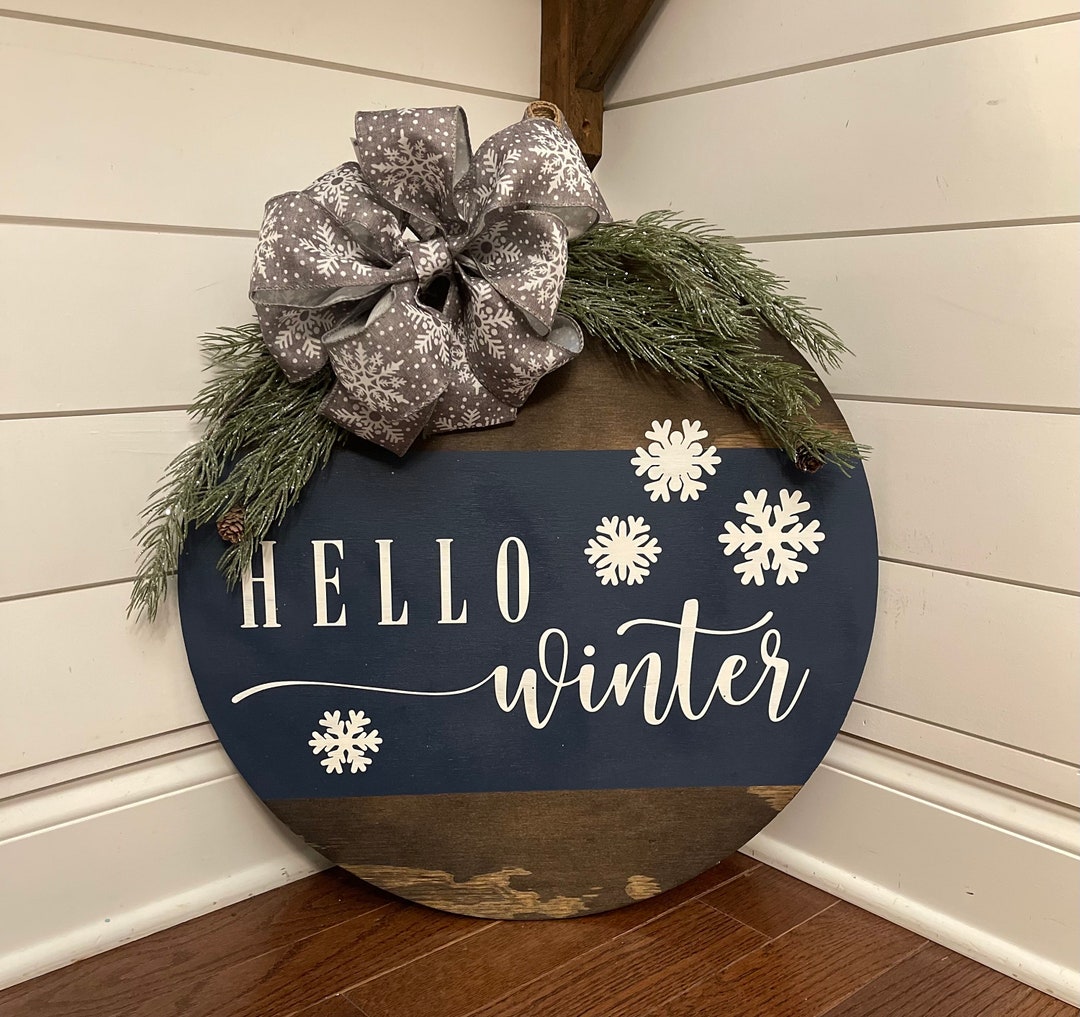 Front Door Sign | Hello Winter | Door Hanger | Winter Decor | Home ...