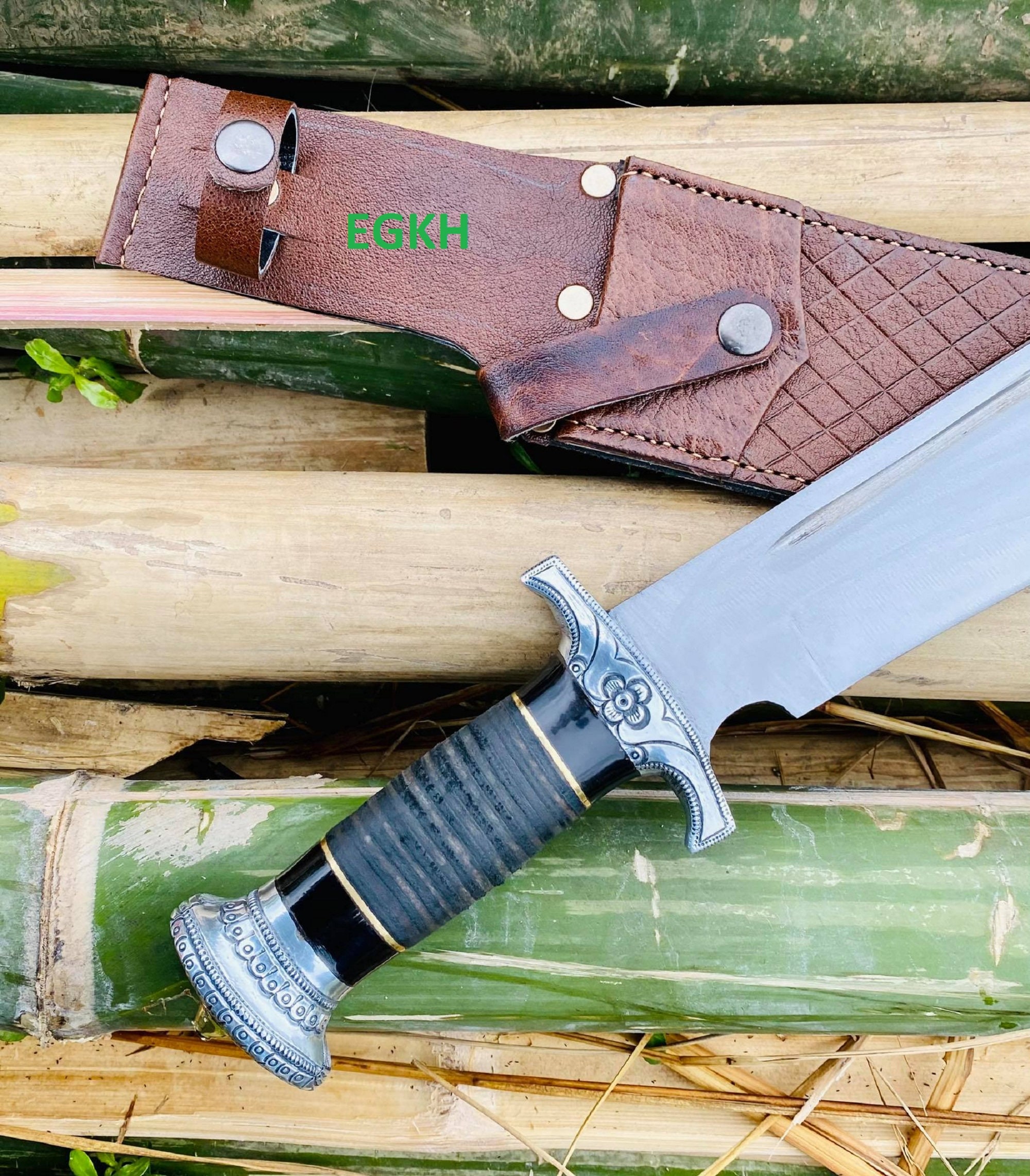 EGKH 12 inch Fixed Blade Bowie Knife Hunting Knife Leather | Etsy