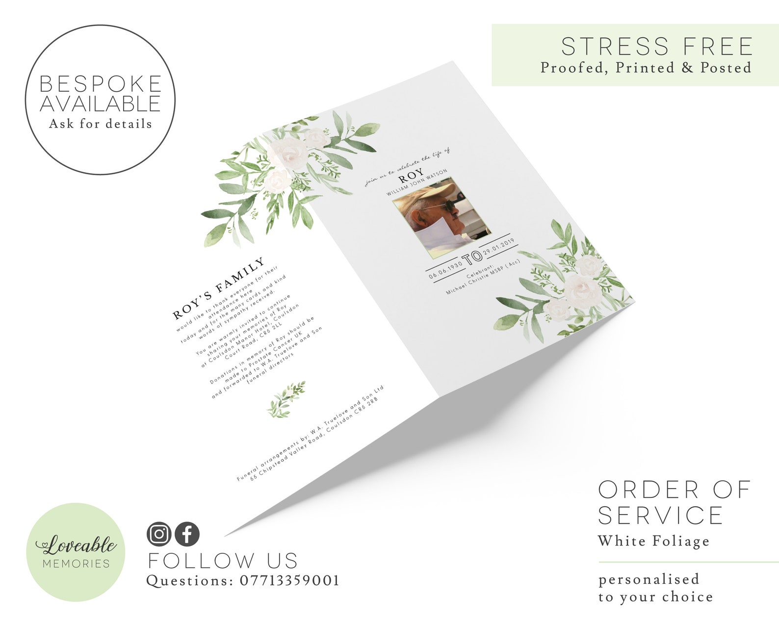 Printed Funeral Order of Service Funeral Programme Funeral - Etsy UK