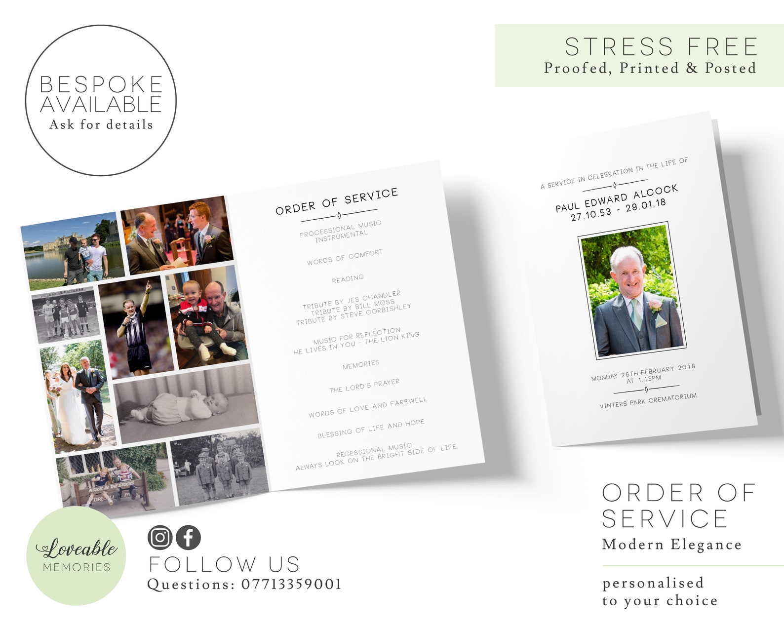 Printed Funeral Order of Service, Funeral Programme, Funeral Program ...