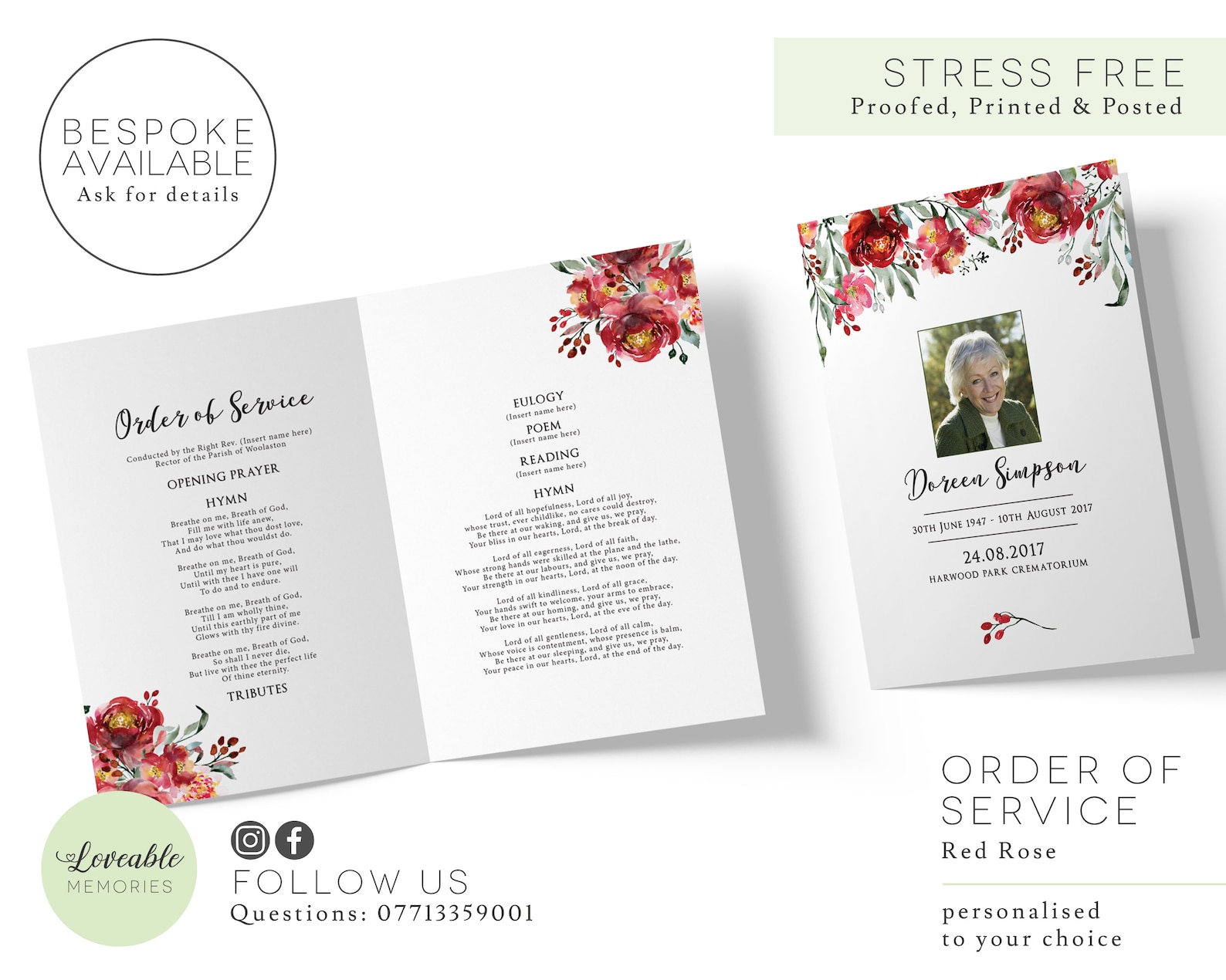 Printed Funeral Order of Service, Funeral Programme, Funeral Program ...