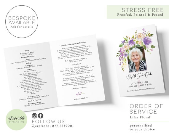 Printed Funeral Order of Service Lilac Funeral Programme - Etsy