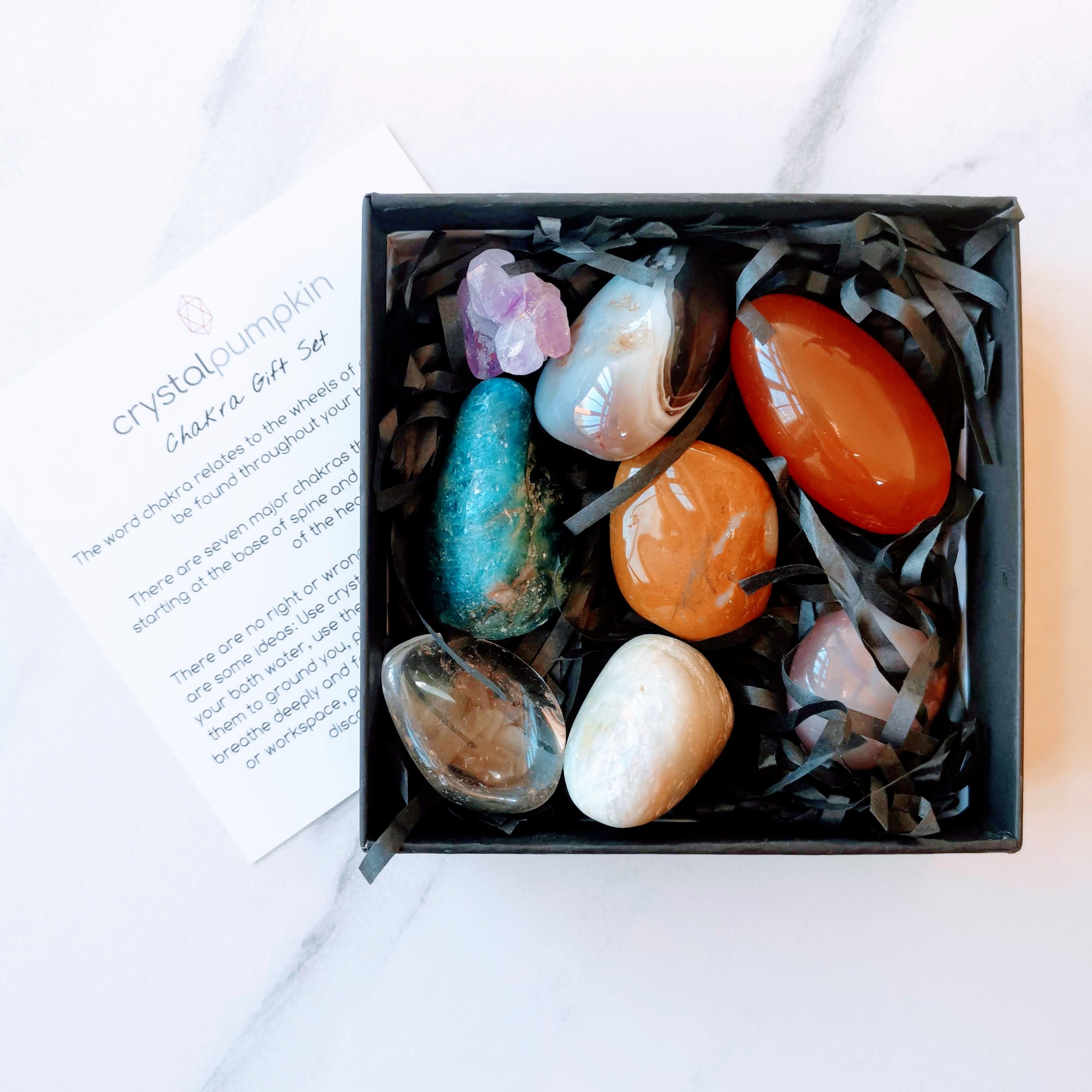Medium Chakra Crystal Gemstone Gift set. 8 chakra gemstones in gift box ...