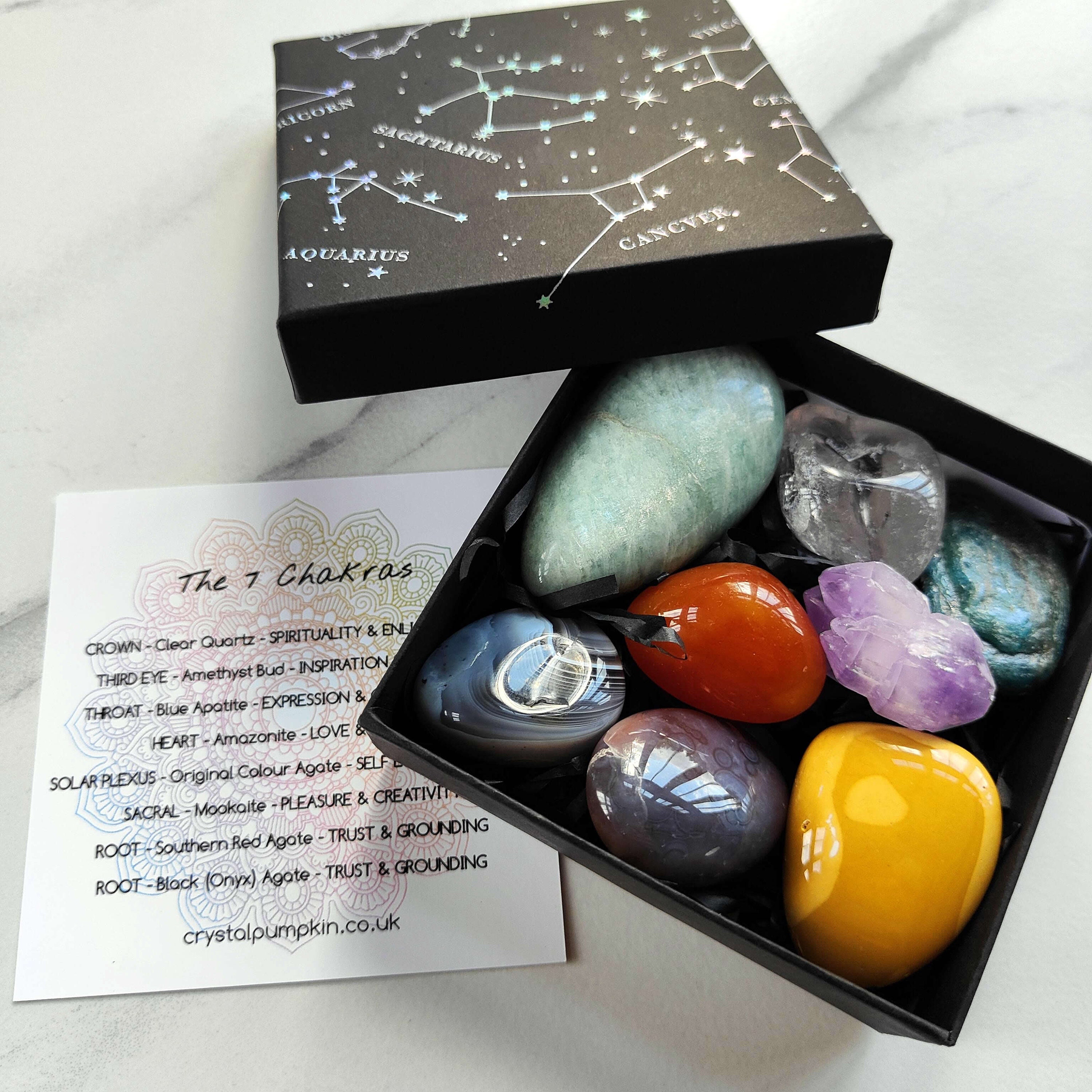 Chakra Crystal Set. 8 chakra gemstone crystals in beautiful gift box ...
