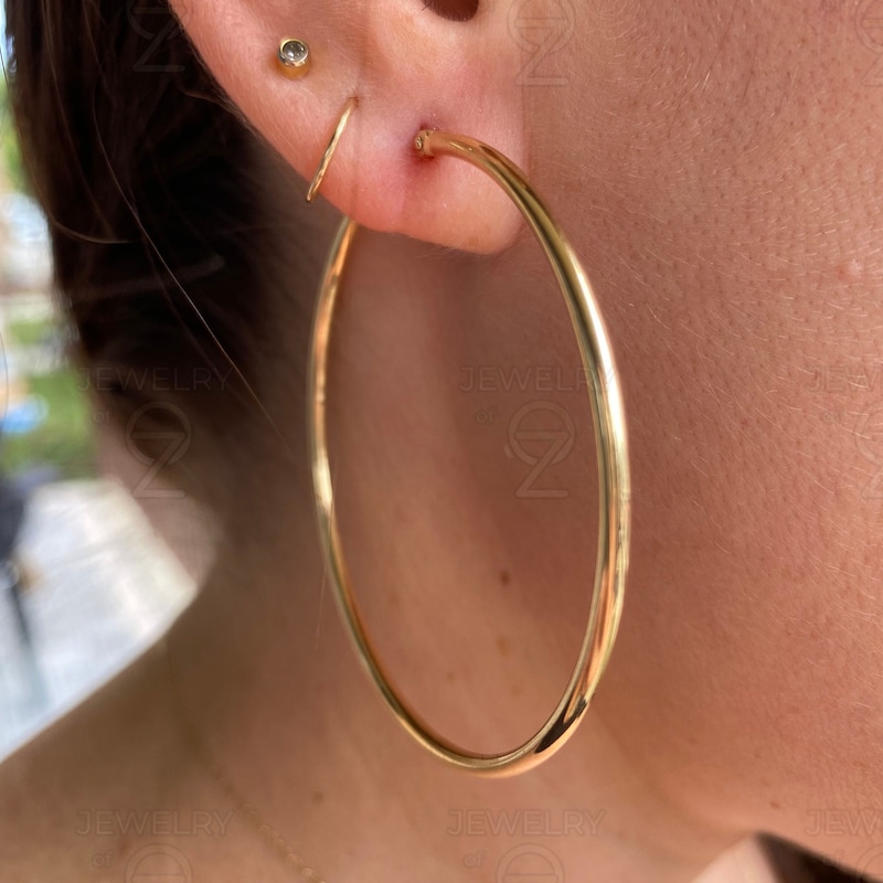 Solid 14k Gold Hoops - Etsy