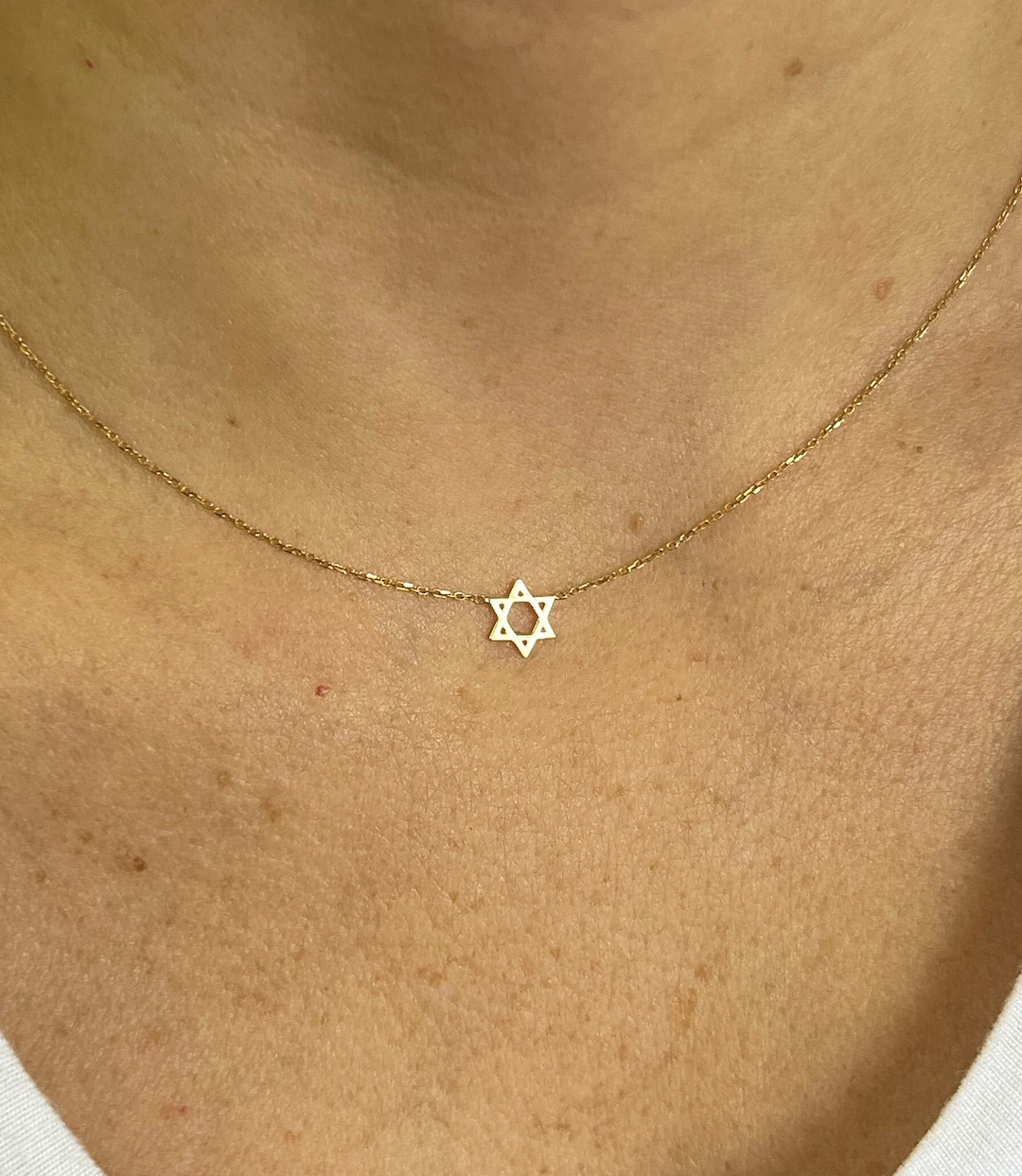 14k Solid Yellow Gold Star of David Necklace, Mini Star of David ...