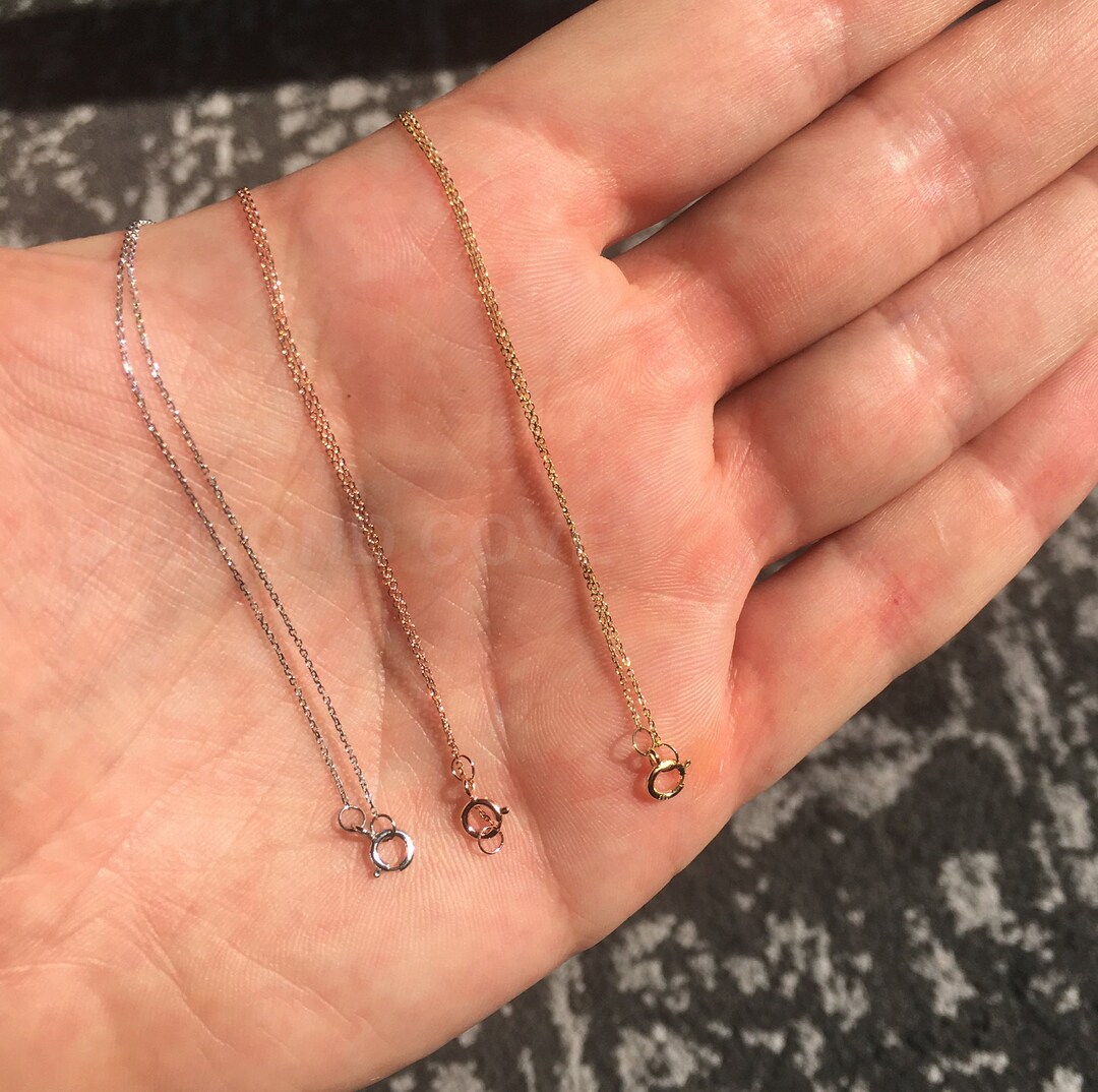 14K Solid Gold Cable Link Necklace, 0.7mm Diamond Cut Dainty Chain for ...