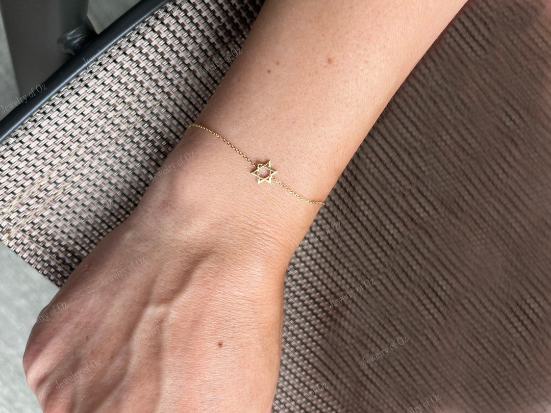 14k Solid Yellow Gold Star of David Bracelet, Mini Star of David ...
