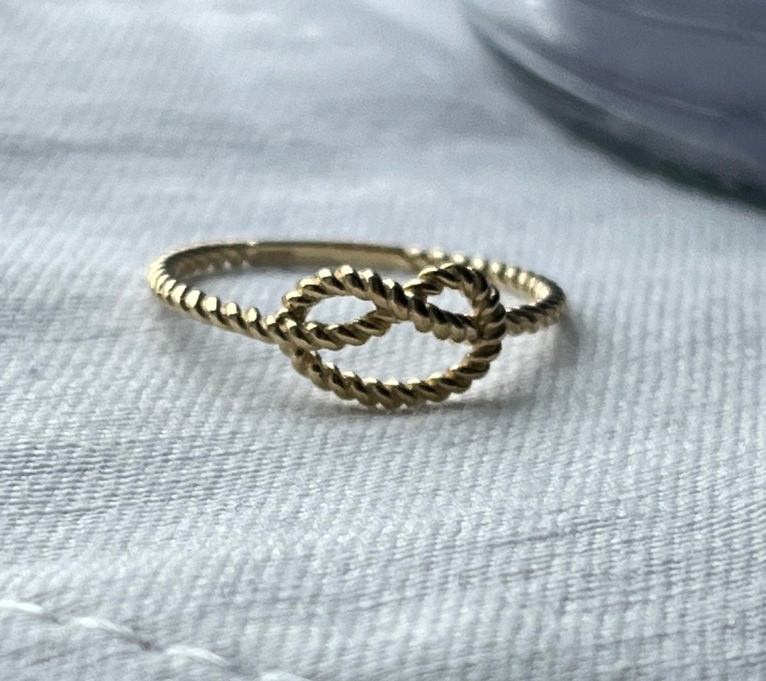 14k Solid Yellow Gold Textured Rope Knot Ring, Twist Knot Ring , Size 7 ...