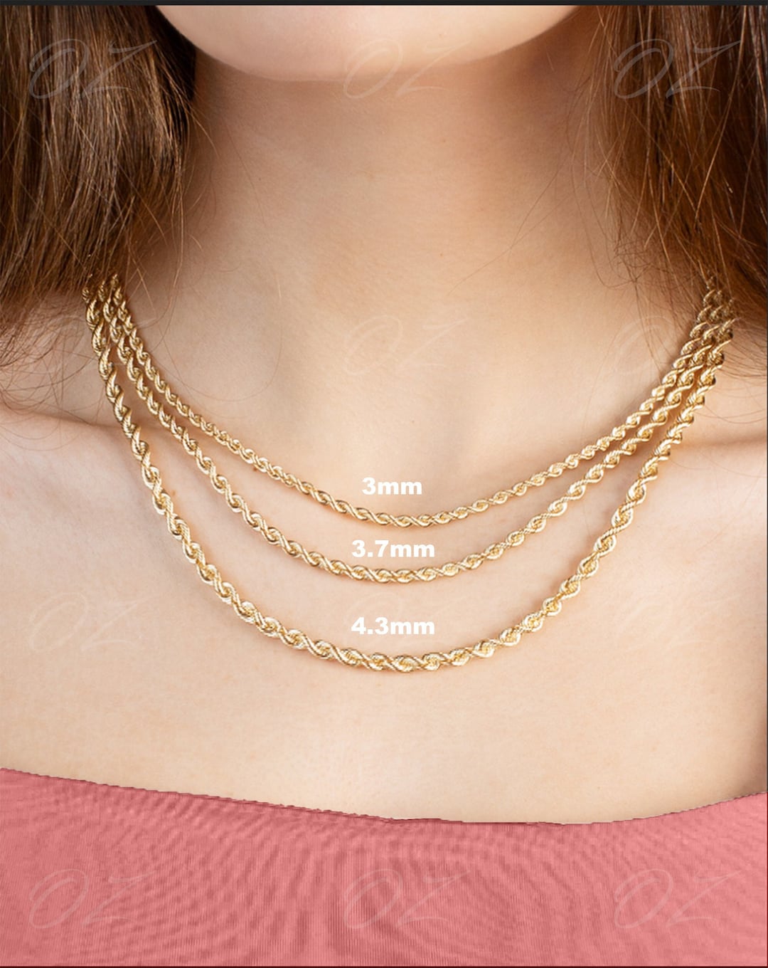 14k Solid Yellow Gold Silk Rope Chain or Bracelet, 3mm, 3.7mm, 4.3mm ...