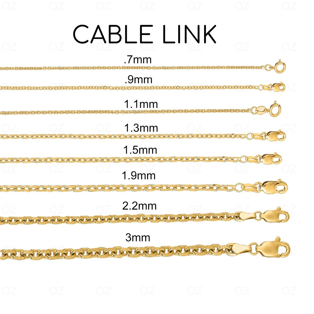 14k Solid Yellow Gold Cable Link Necklace 16", 18", 20", 24" & 30" Mens ...
