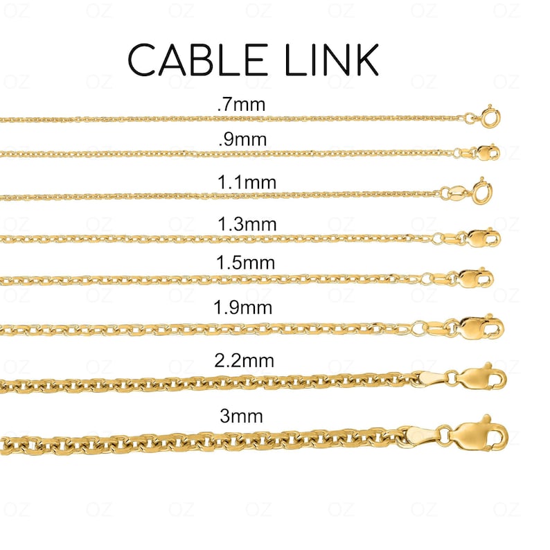 14k Solid Gold Diamond Cut Cable Link Chain Necklace - Etsy