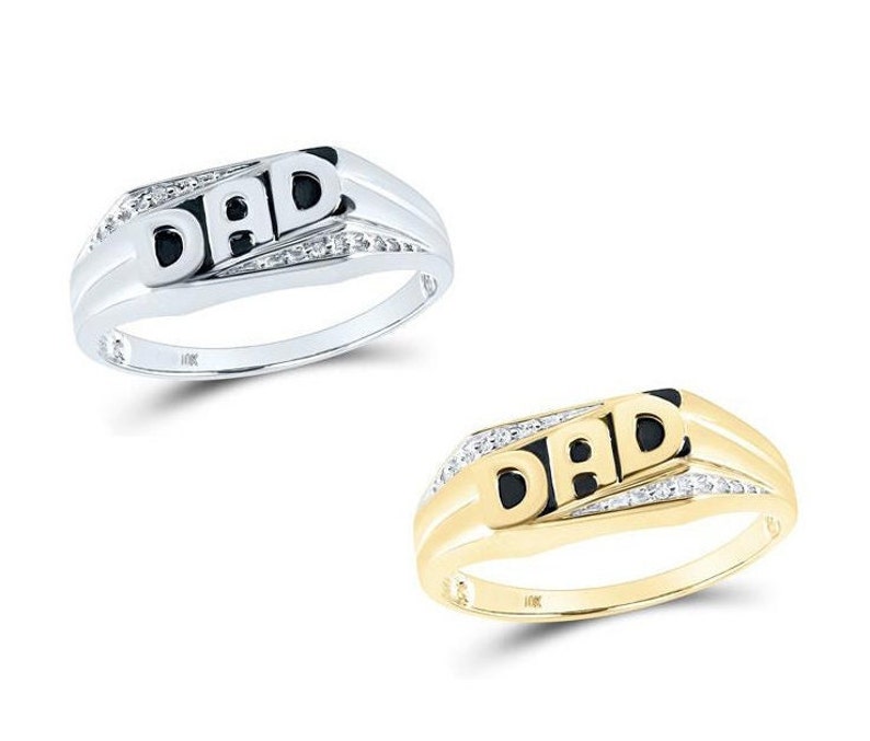 10k Solid White or Yellow Gold DAD Ring W/ Genuine Round Cut - Etsy