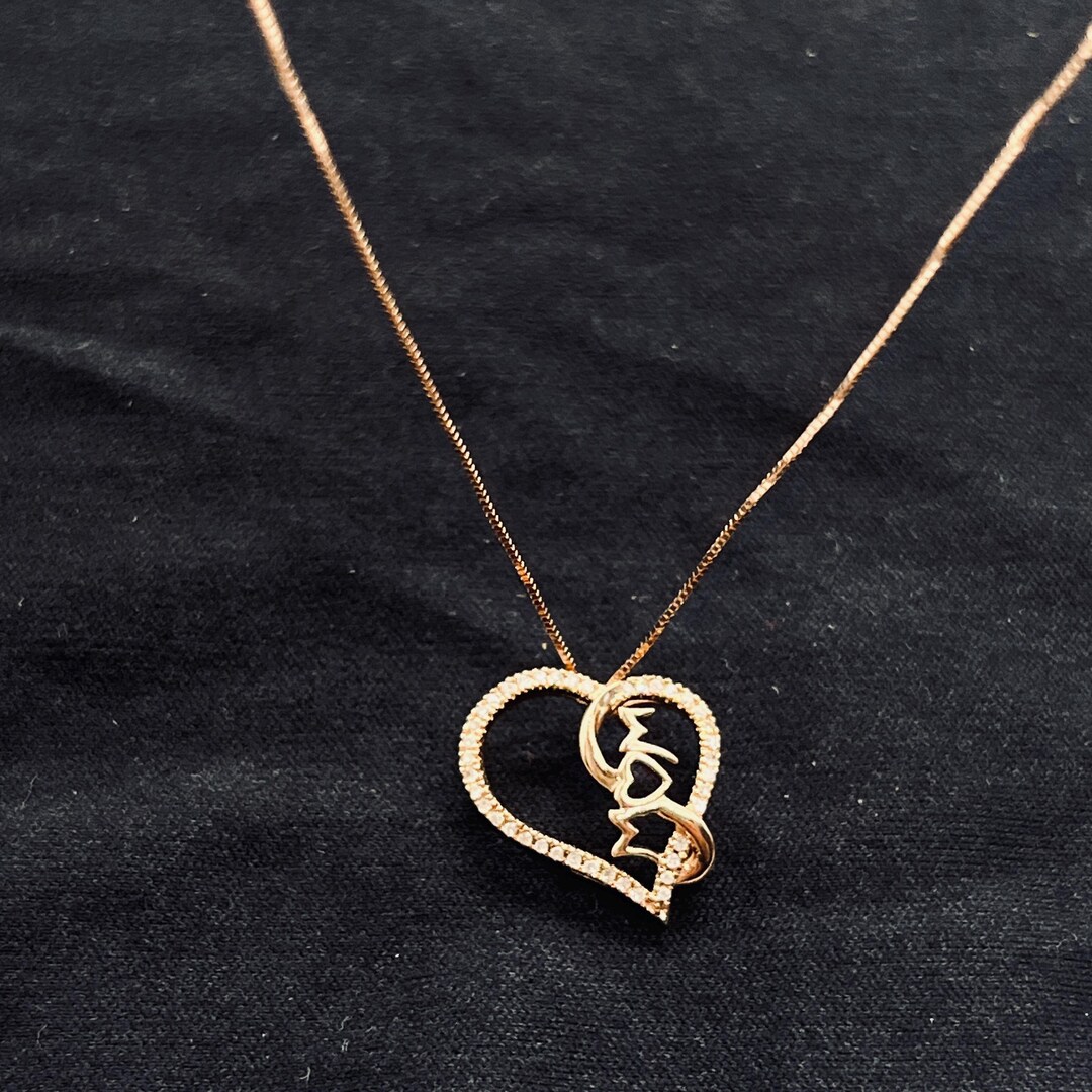 10k Rose Gold Diamond Mom Heart Pendant - Etsy