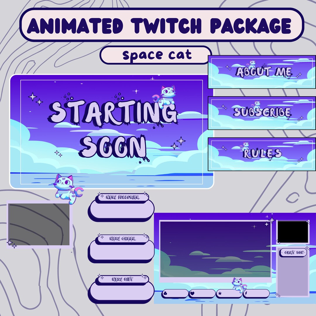 Twitch Overlay Package Sky Cat Animated Stream Package Banner Chat ...
