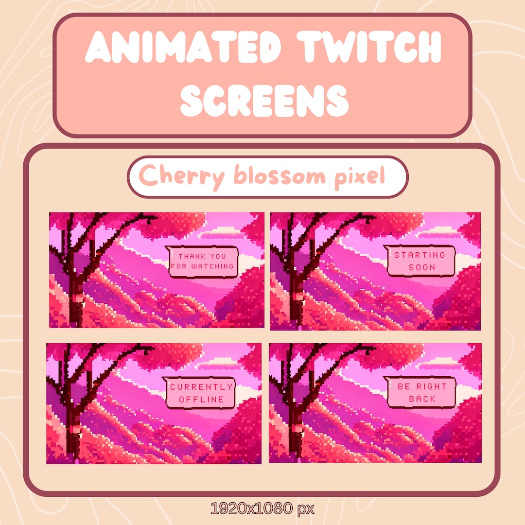 Twitch Overlays, Pink Cherry Blossom Pixel Animated Stream Package ...