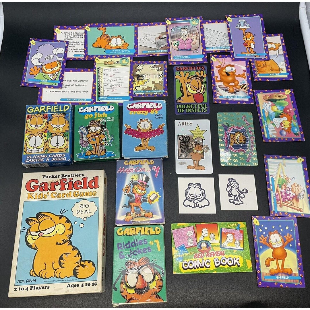 GARFIELD Lot Games Trading Cards Tattoos Magic Crazy Jokes Insults ...