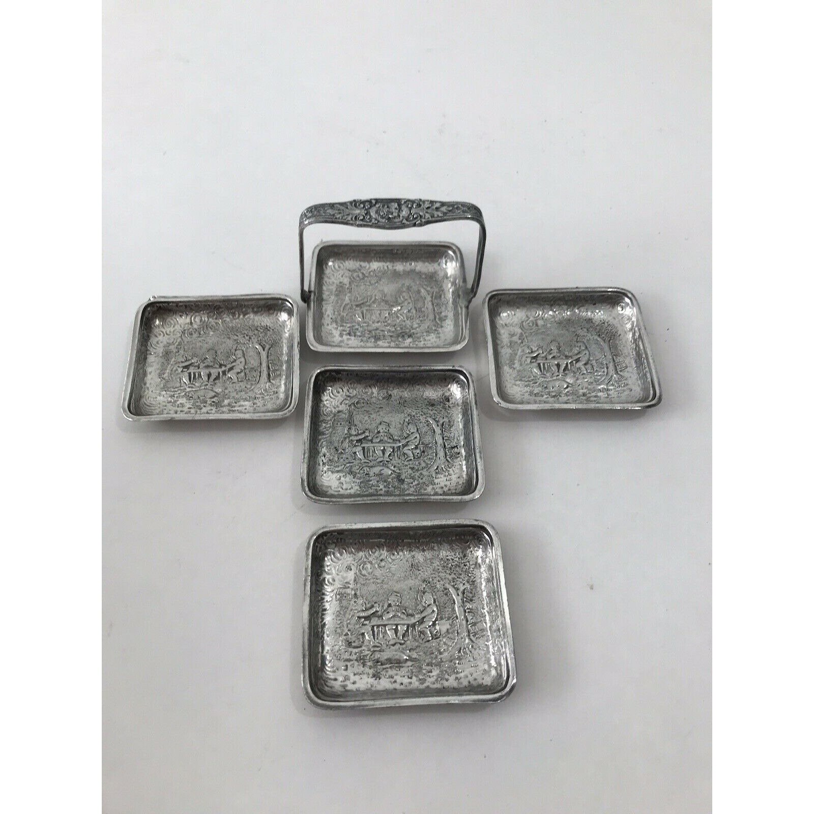 German Victorian Era Silver Plate Ashtray Smoke Set Holder Trays Ornate ...