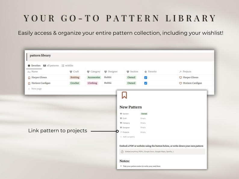 Crochet & Knitting Journal Notion Template: Project Planner (digital ...