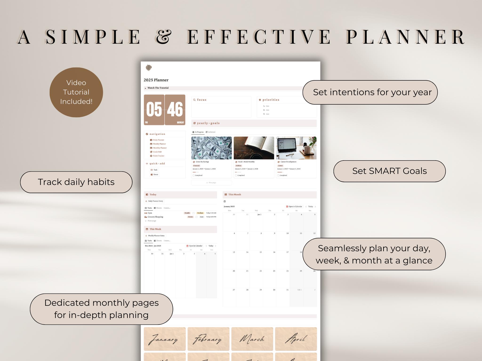 2025 Yearly Planner Notion Template | SMART Goals & Habit Tracker ...