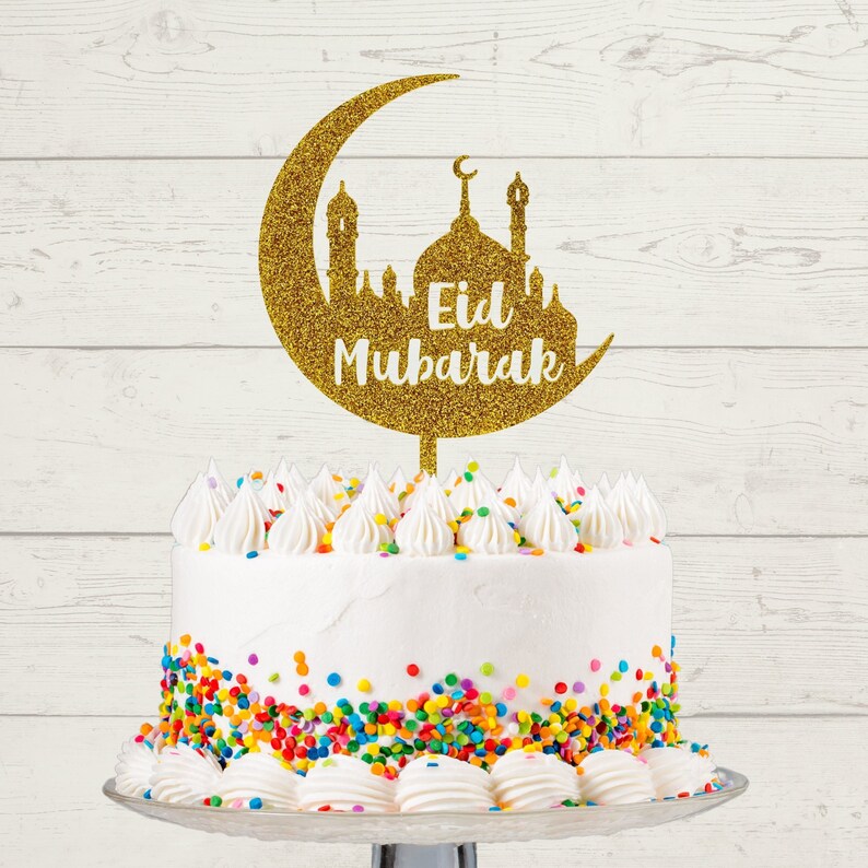 Eid Mubarak Cake Topper Crescent Moon and Mosque Cake Topper - Etsy