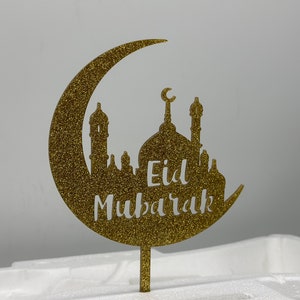 Eid Mubarak Cake Topper, Crescent Moon and Mosque Cake Topper, Ramadan ...