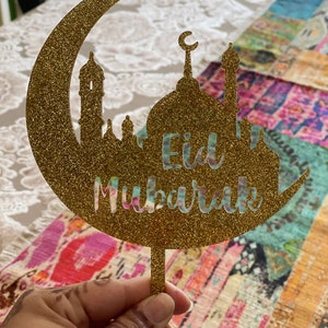 Eid Mubarak Cake Topper, Crescent Moon and Mosque Cake Topper, Ramadan ...