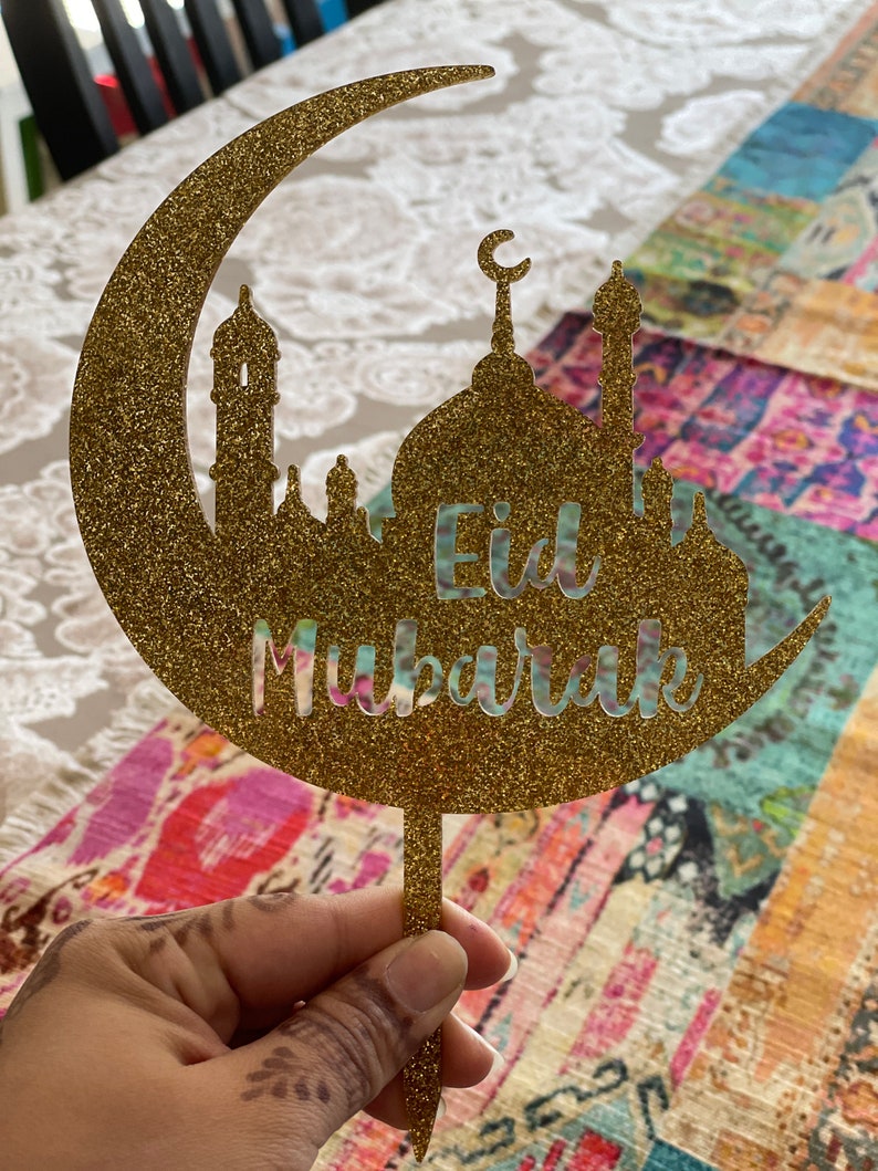 Eid Mubarak Cake Topper Crescent Moon and Mosque Cake Topper - Etsy