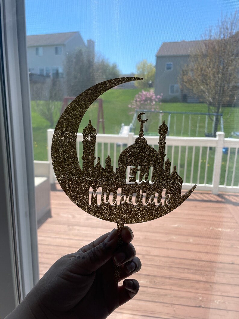 Eid Mubarak Cake Topper Crescent Moon and Mosque Cake Topper - Etsy