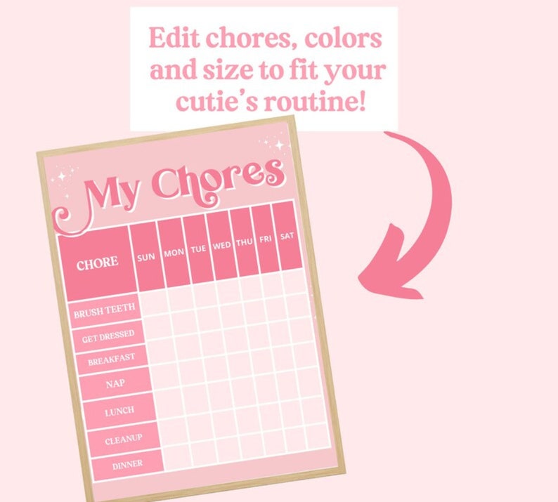 CHORE CHART for Kids Template Instant Download Kids Chore Chart Wall ...